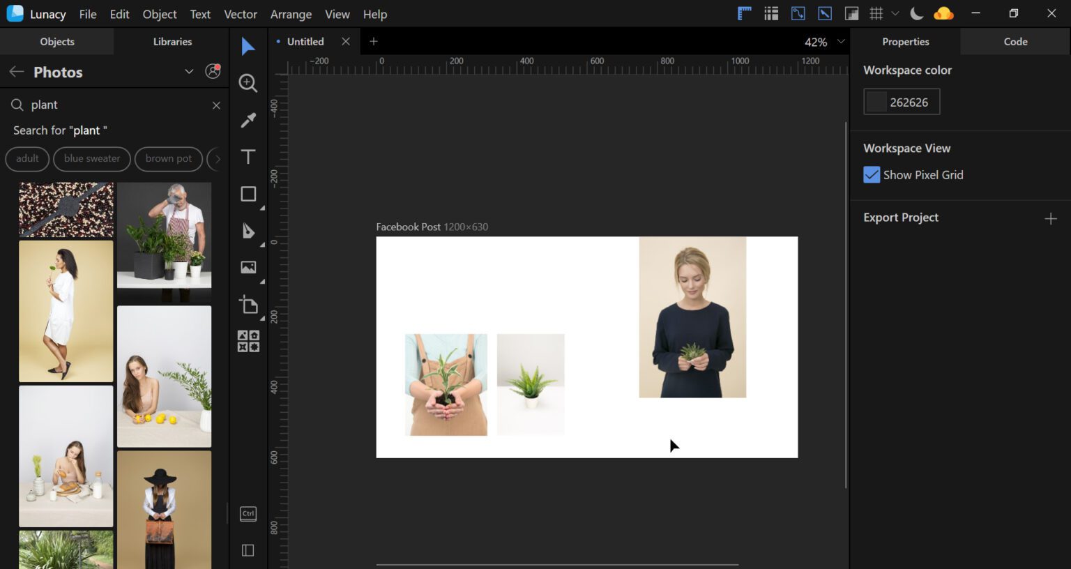 How To Make an Image for Facebook Post or Banner in Lunacy